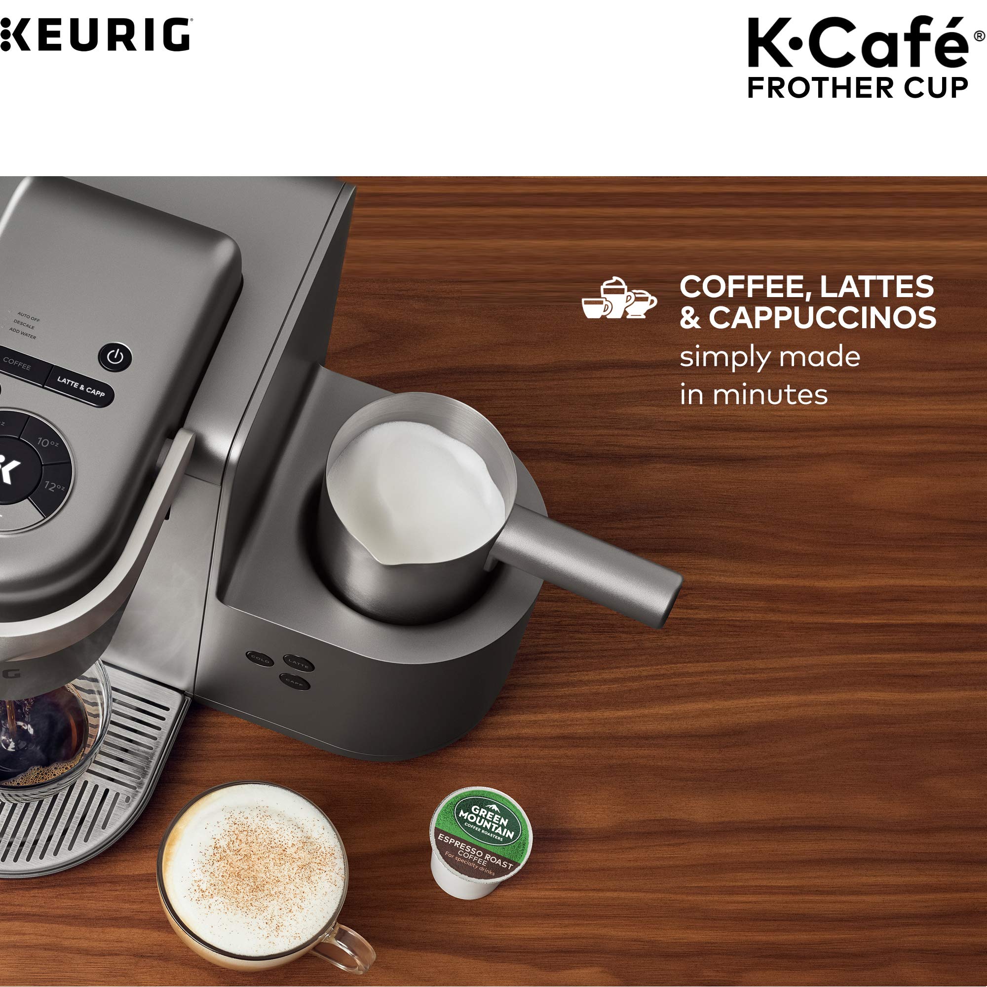 Keurig K-Café Milk Frother Cup Replacement Part or Extra,80 milliliters Hot and Cold Frothing, Compatible with Keurig K-Café Coffee Makers Only, Nickel