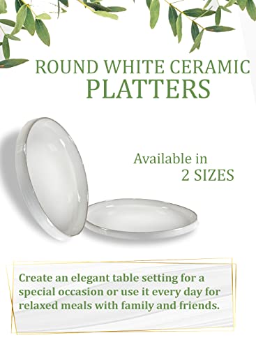 Serene Spaces Living Large Round White Ceramic Platter, Food-Safe, Appetizer, Dessert, Fruit Decorations, Serving Platter, Storage Platter for Candles, Cosmetic, Jewelry, 12" Diameter & 1.5" Tall