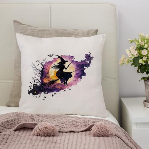 Halloween Moon Pillow Covers Moon Pumpkin Ghost Cute Soft Linen Pillow Covers Washable Couch Decorative Pack of 2 Living Room Bedroom Dorm,White,18x18 Inch