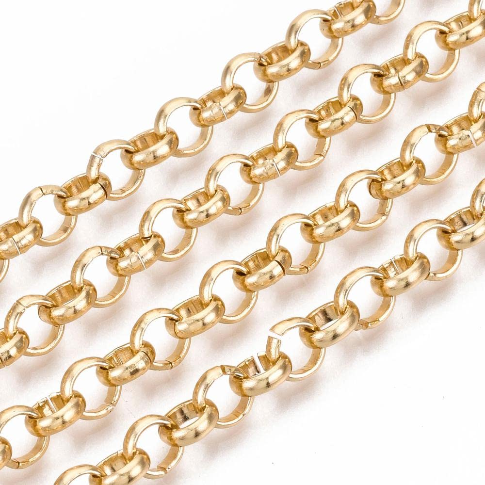Gold Aluminum Lightweight Rolo Link Thick Chain Spool for Jewelry Making, Purse Straps, Crafts (6 x 2mm) 6mm