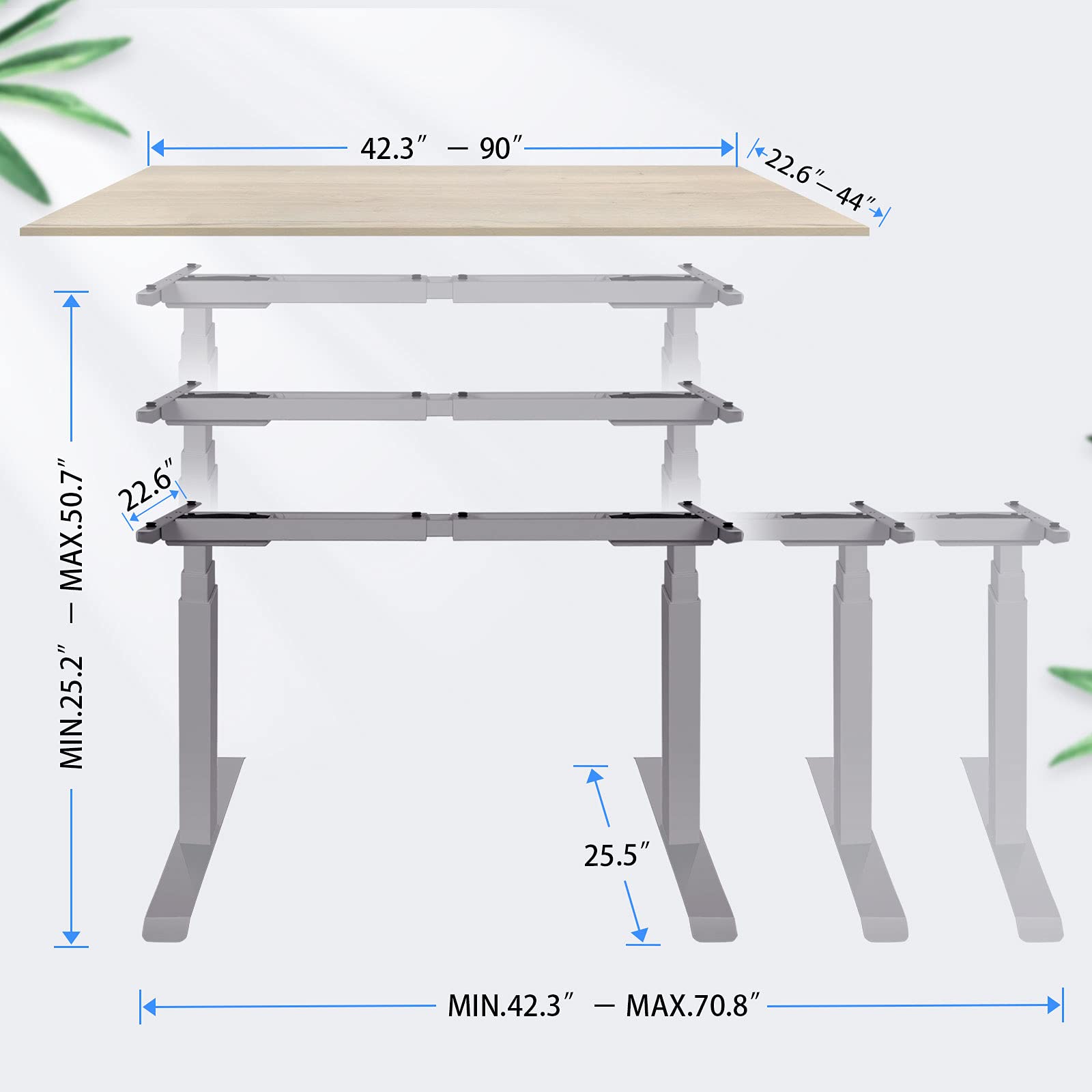 HAIAOJIA Electric Stand up Desk Frame, Dual Motor Load 270lbs Ergonomic Electric Standing Desk Frame 3-Stage Height Adjustable with Memory Controller - Frame Only