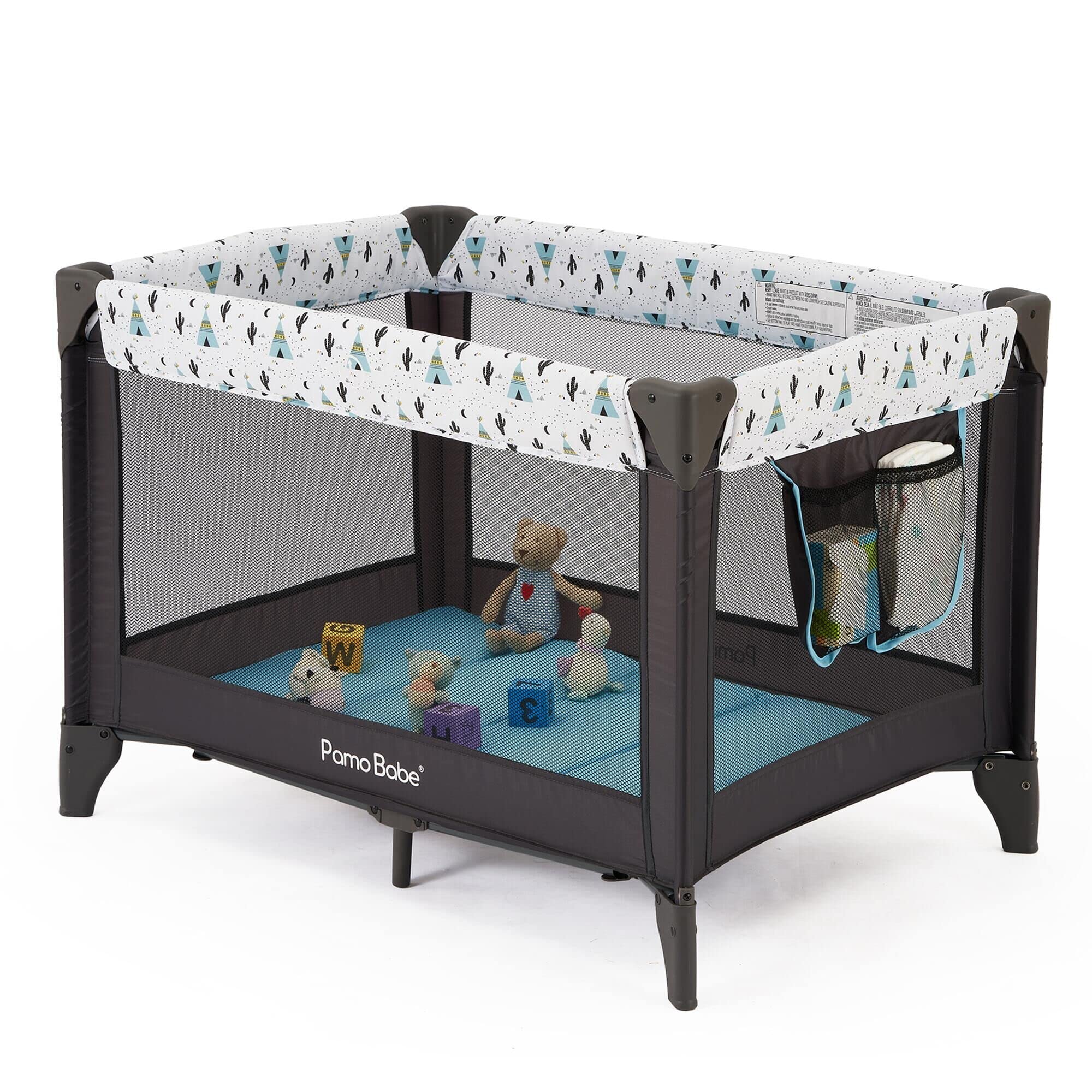 Pamo Babe Portable Playard, Baby Playpen for Toddlers with Mattress and Carry Bag(Blue)