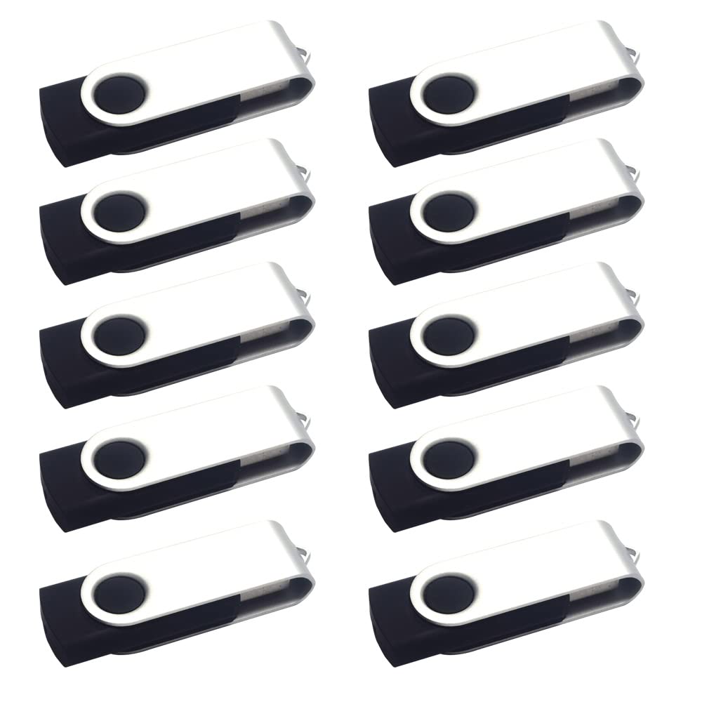 OLATEC 10 Pack Black USB 2.0 Flash Drives of 4GB 8GB 16GB Bulk Thumb Drives 360° Swivel Keychain Design Memory Sticks Pen Drive Data Storage USB Stick (4GB)