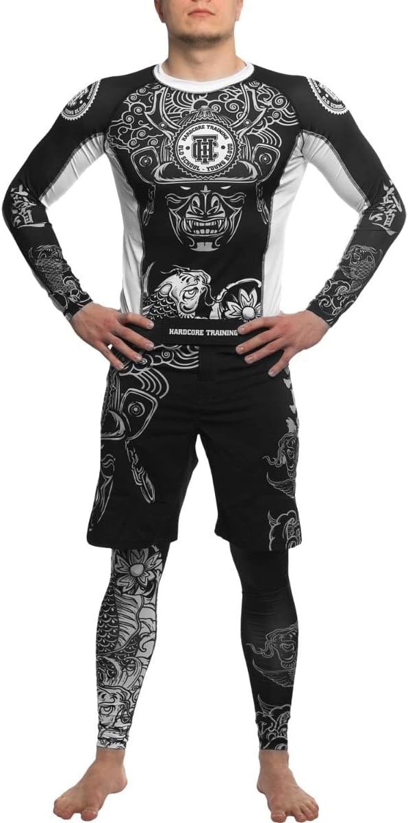 Hardcore Training Men's Rash Guard Compression Long Sleeve Jiu Jitsu, MMA No-Gi, Tight BJJ Grappling Base Layer Combat