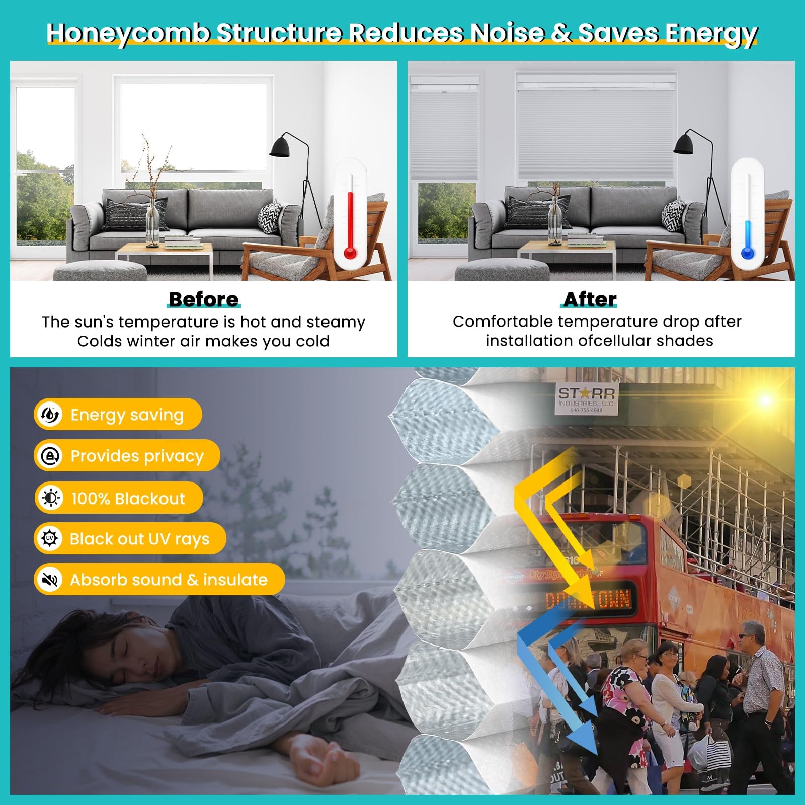 Grandekor Top Down Bottom Up Cellular Shades Cordless, Pull Down Honeycomb Blinds for Windows Room Darkening Blinds & Shades for Living Room Bedroom, Blackout, White, 32" Wx64 H