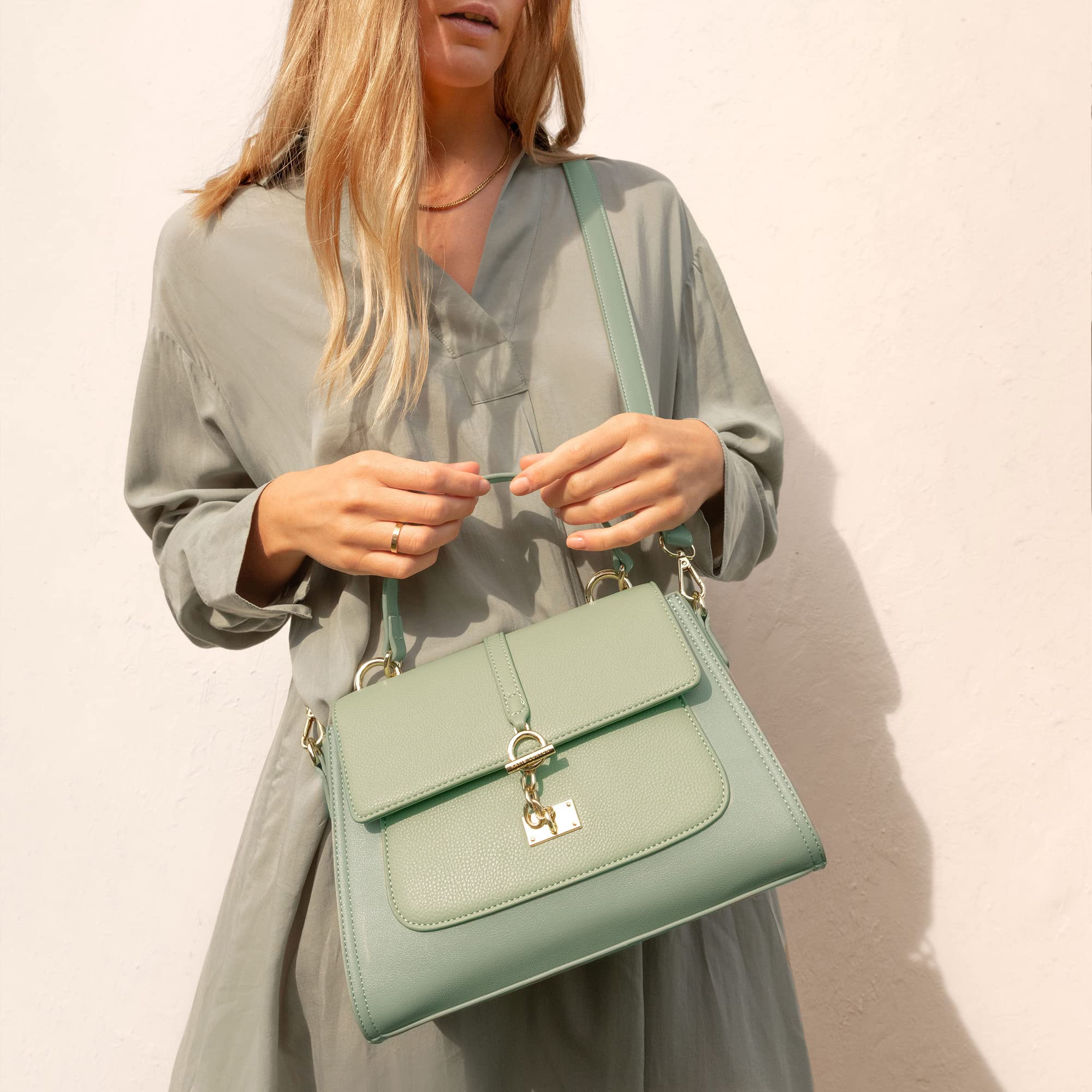 KATIE LOXTON Naomi Womens Vegan Leather Medium Top Handle Bag Satchel Purse Sage Green
