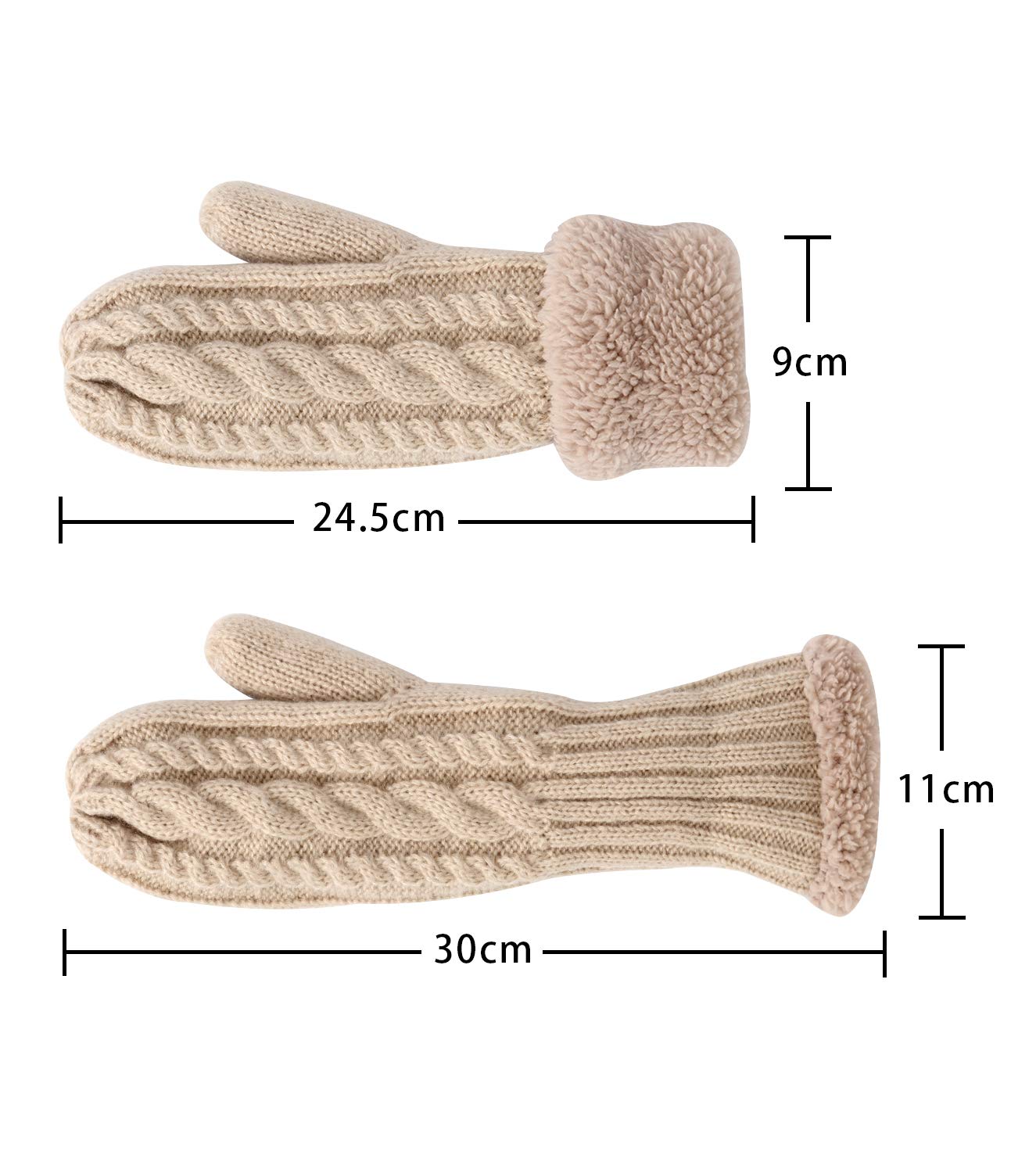 happion 3 Pairs Winter Mitten Gloves For Women, Warm Knit Thick Gloves With Thick Fleece Lining Gift