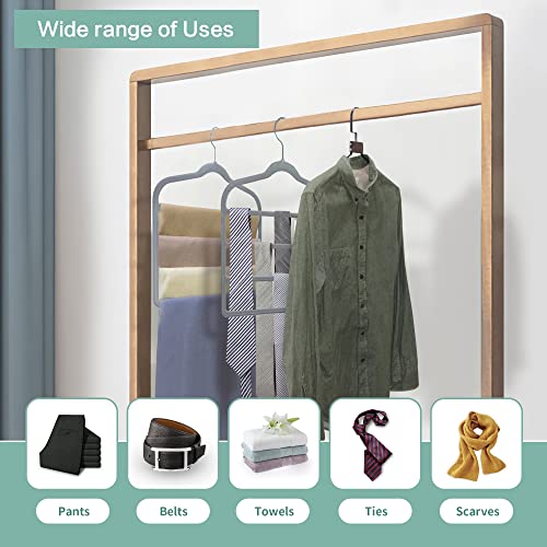 Velvet Hangers Pants Hangers Space Saving Hangers for Pants Non-Slip Multiple Closet Hanger Organizer for Trousers Tie Scarf Grey Pack of 4