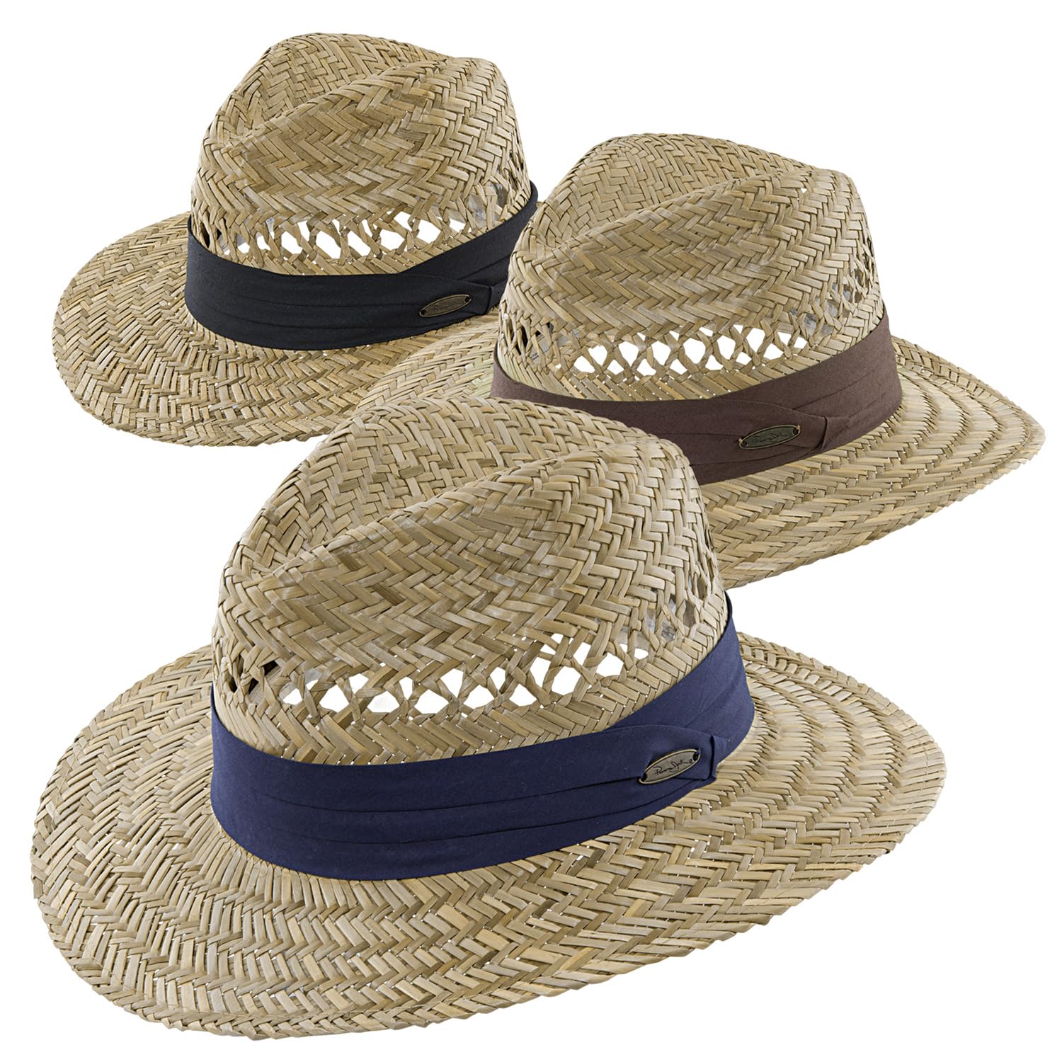 Panama Jack Safari Straw Hat - Lightweight, 3" Big Brim, Inner Elastic Sweatband, 3-Pleat Ribbon Hat Band (Brown, Large/X-Large)