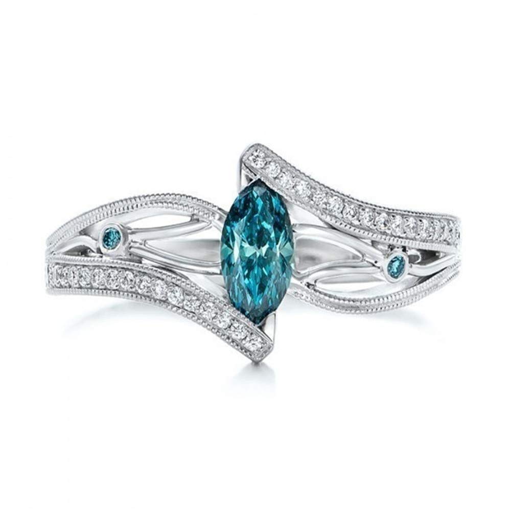 Hithop Premium Quality Women's 925 Sterling Silver Crystal Filled Round Shape Ring Jewelry Blue,9