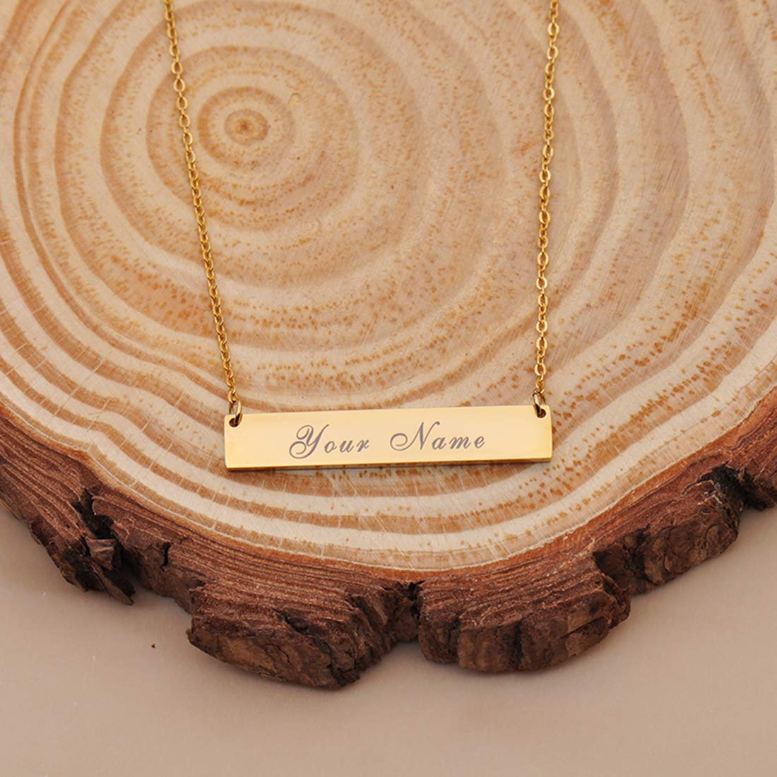 HUAN XUN Gold Engraved Bar Necklace Personalized Torin Name Necklace Custom Date Coordinates