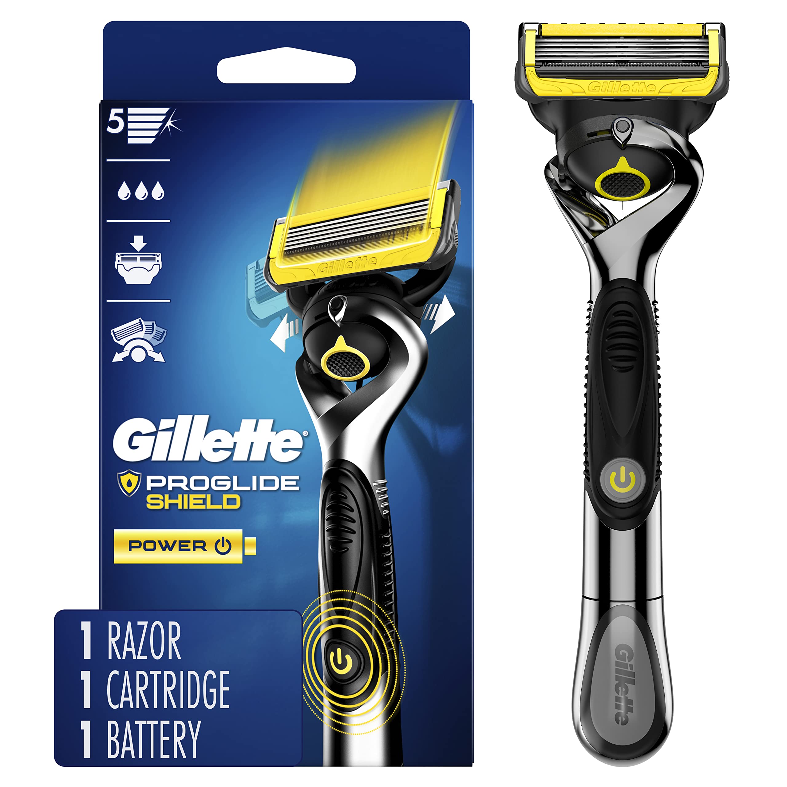 Gillette ProGlide Shield Power Men's Razor Handle + 1 Blade Refill