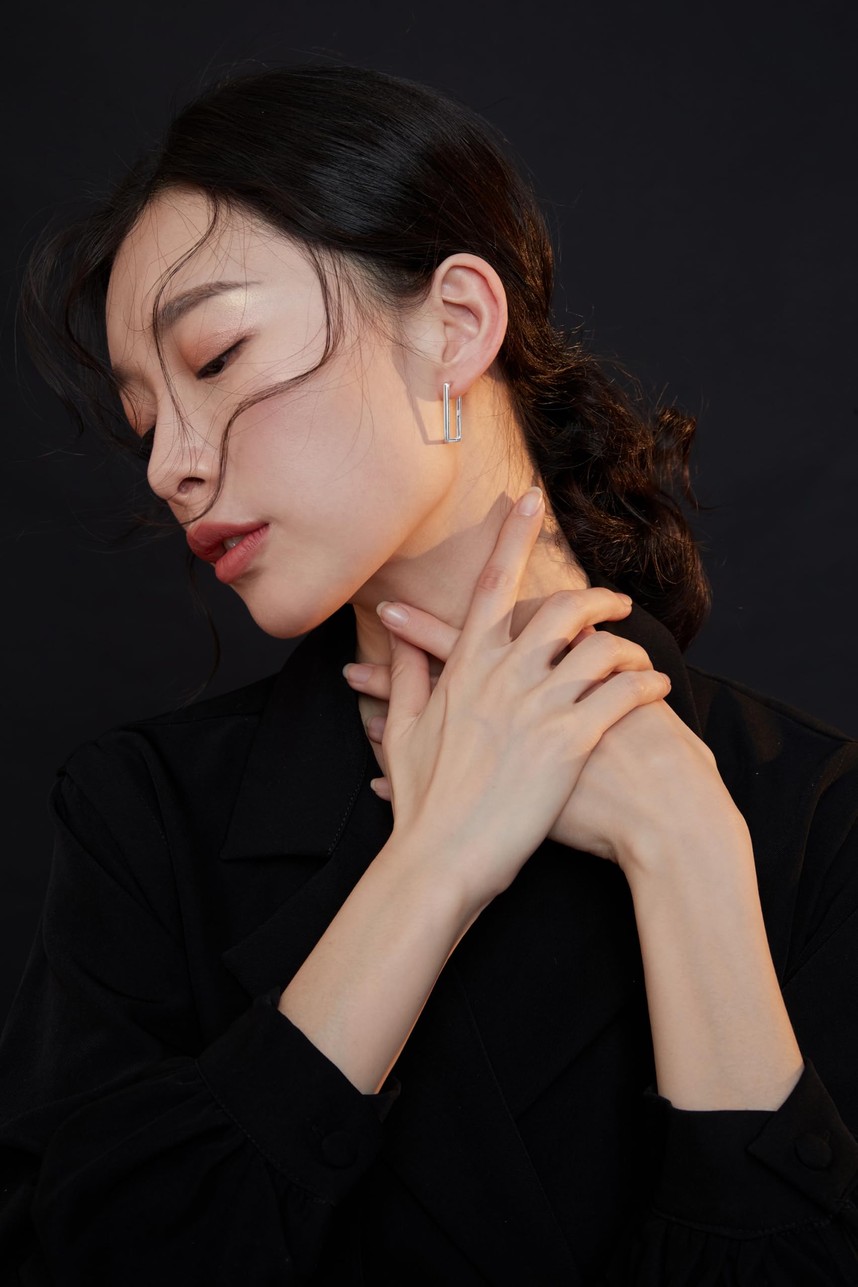 JOERPH Rectangle Hoop Earrings 925 Sterling Silver Square Huggie Hoop Earrings Rectangle Huggie Hoop Jewelry for Women