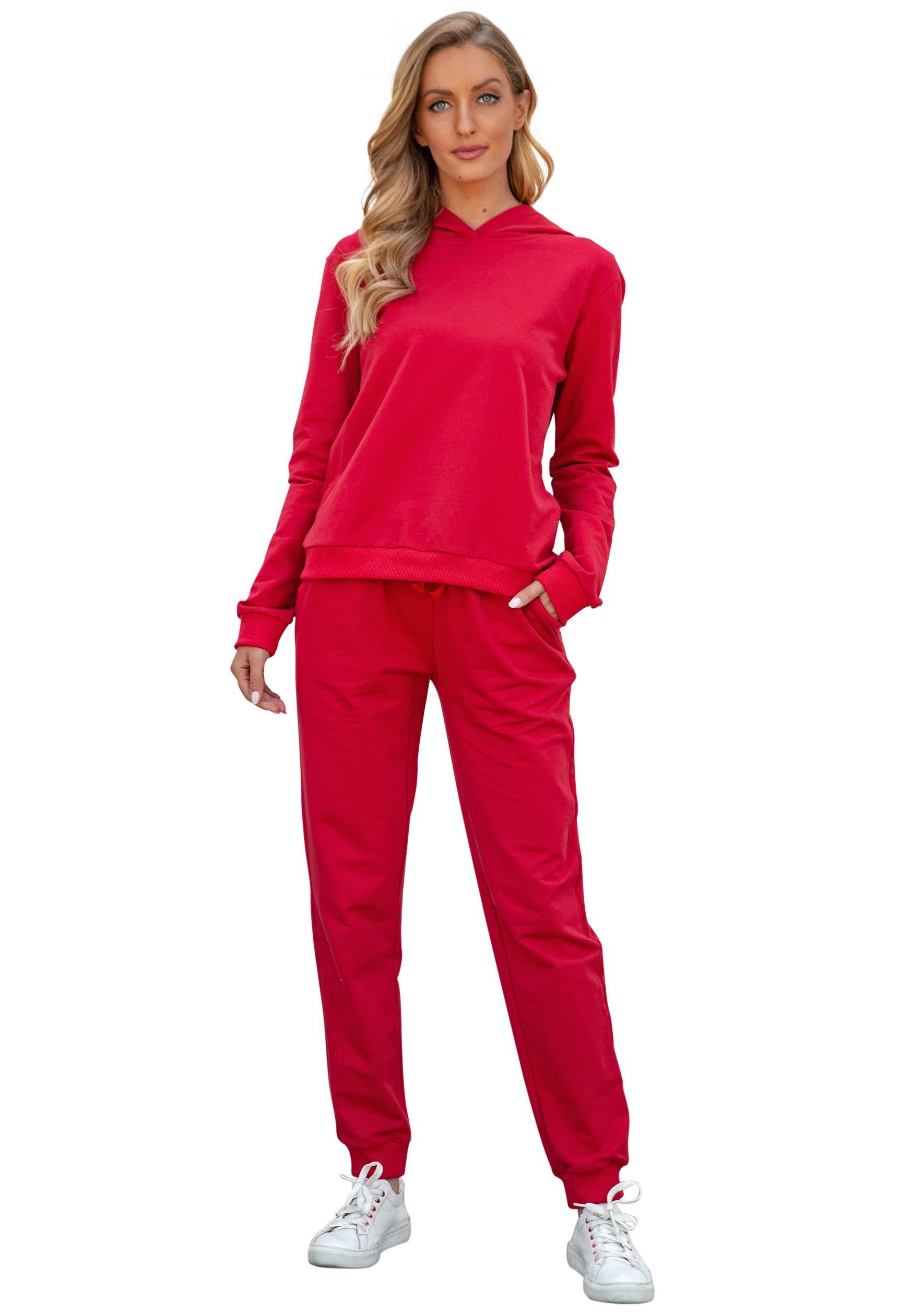 GUANYY Women’s 2 Piece Outfits Casual Sweatsuits Pants Set, Wine Red, Size Small