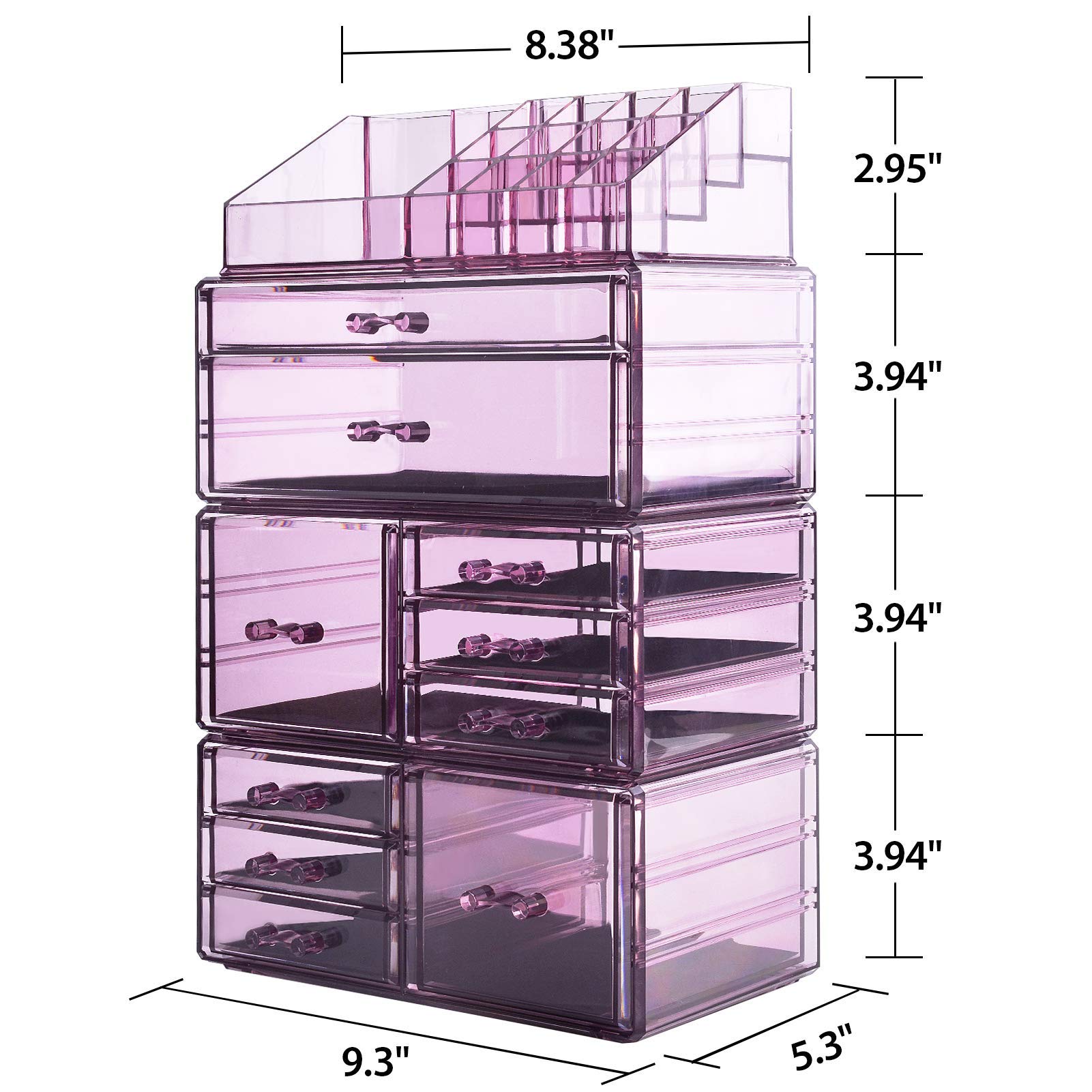 InnSweet Makeup Organizer Large Cosmetic Storage Drawers and Jewelry Display Box for Vanity, Makeup Holder with 10 Drawers, Purple