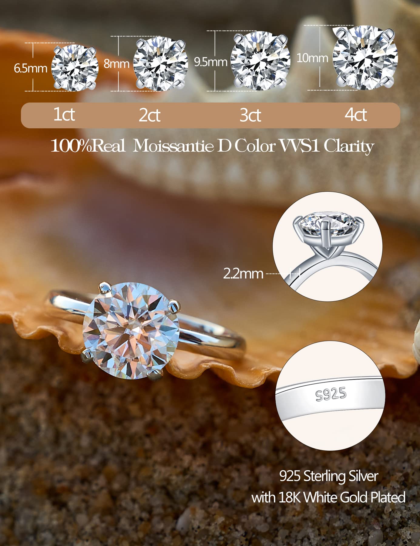 IMOLOVE 3ct Moissanite Engagement Ring Wedding Solitaire Ring for Women Lab Created Diamond Promise Ring for her-7-3CT