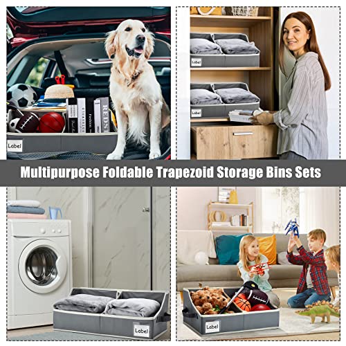 Karenhi 6 Pcs Trapezoid Large Foldable Closet Storage Bins with Label Handle 19.7" x 11.4" x 8" Fabric Closet Organizers Storage Boxes for Organizing Shelves, Clothes, Books, Toys (Light Gary)