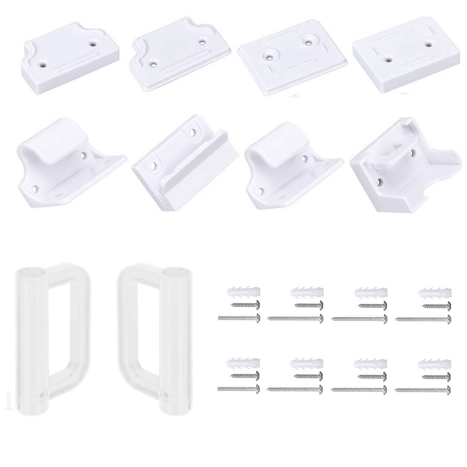 Hardware Replacement Parts for Retractable Baby Gate, Including One Set Baseboard Spacer, One Set Handle Attached to Gate Mesh, One Set Brackets, Screws, White
