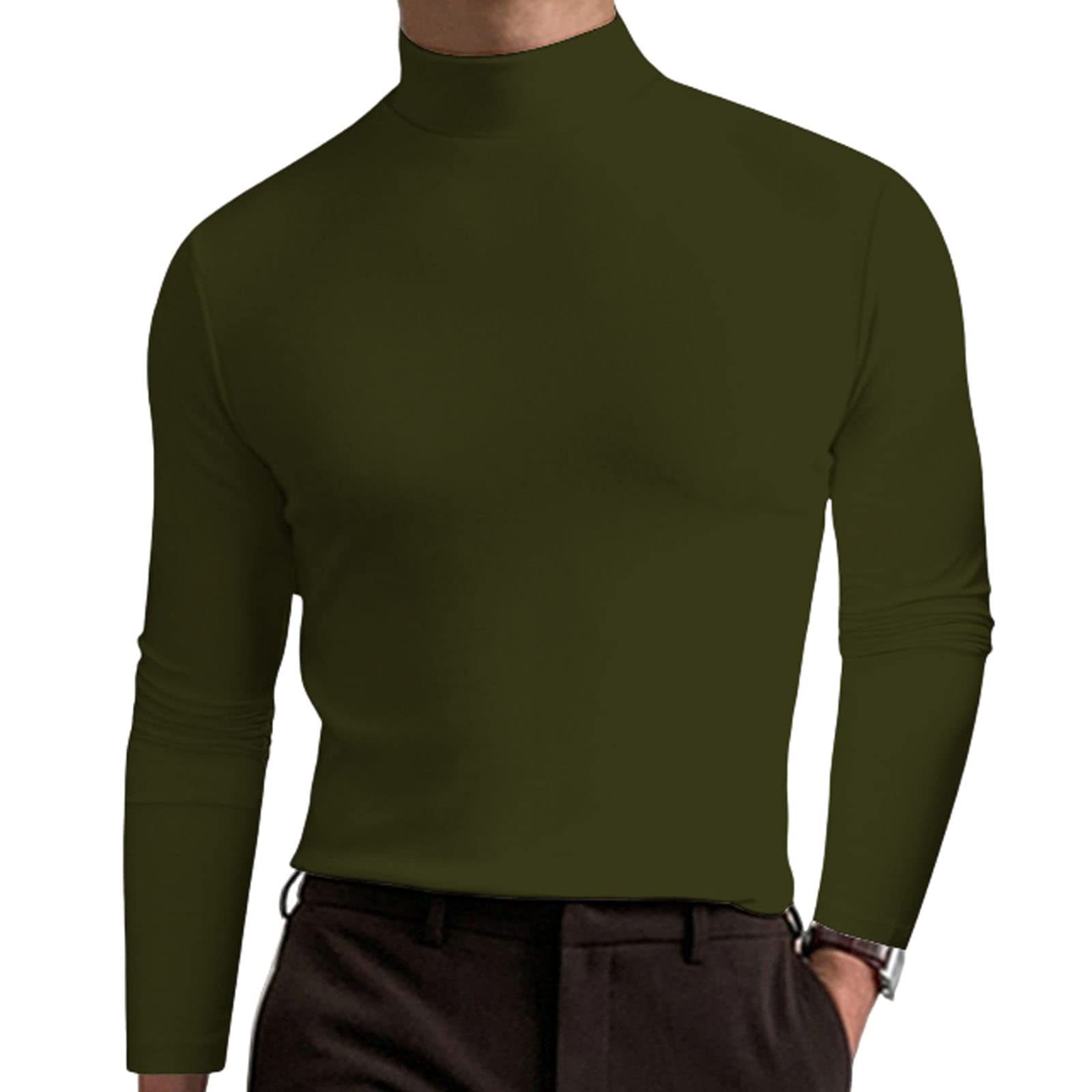 LELEBEAR Practicein Mens High Neck Slim Fit Long Sleeve T-Shirt - Men's Casual Slim Fit Basic - Turtleneck Pullover for Men, (as1, Alpha, m, Regular, Regular, ArmyGreen)