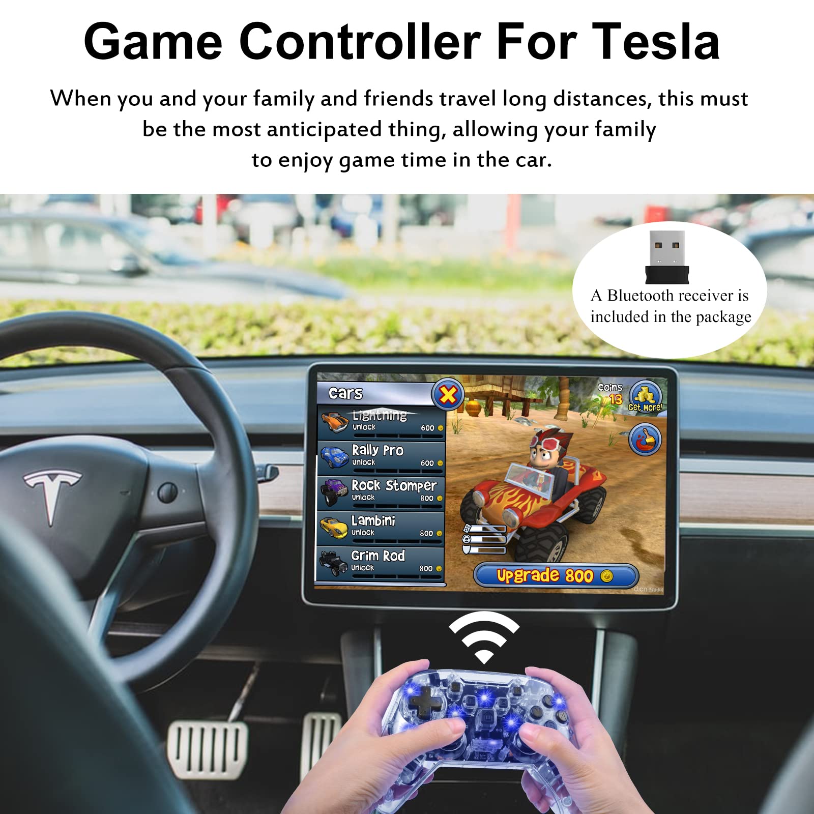 Joso Game Controller for iPhone, Android, Tesla, PC, iPad, MacBook, Transparent Bluetooth Wireless Gamepad Joystick with RGB Colorful Lights for iOS, MFi Games, Arcade, Turbo Function, Direct Play