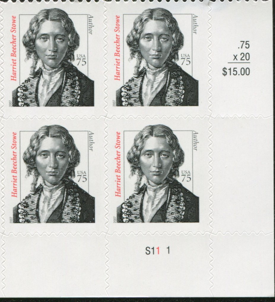 HARRIET BEECHER STOWE ~ BLACK HERITAGE ~ ABOLITIONIST #3430 Plate Block of 4 x 75 cents US Postage Stamps