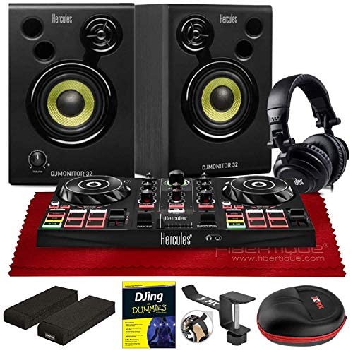 Hercules All-In-One DJLearning Kit with DJControl Inpulse 200 Compact DJ Controller, DJMonitor 32 & HDP DJ45 Headphones + Xpix Headphone Case, Xpix Headphone Hanger & Monitor Isolation Pads
