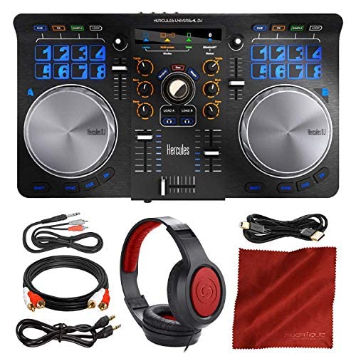 Hercules Universal DJ Bluetooth Controller + Headphones + Premium Accessory Bundle