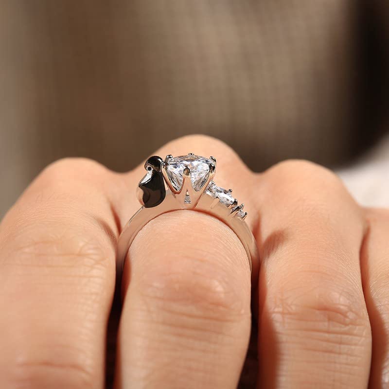 Jewels Store 1.6 Ct Round Cut White Diamond Solitaire Penguin Inspired Engagement Ring in 925 Sterling Silver Two Tone Gold Finish (Silver, 7)
