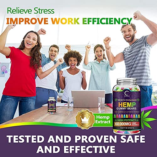 GPGP GreenPeople (3 Pack) Hemp Gummies 60,000mg Extra Strength, 100% Natural Hemp Oil Infused Bear Gummy, Promotes Focus Calm, Sleep and Calm Mood