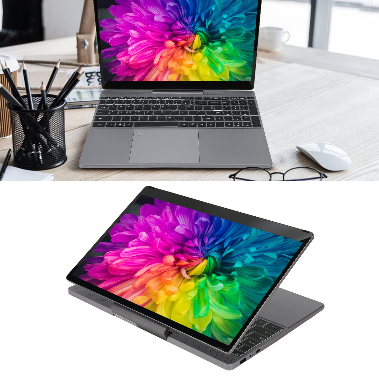 Haofy Tablet Laptop, 12GB DDR5 RAM 5800mAh Battery RGB Backlit 15.6in Touchscreen Office Laptop School Gravity Sensor (US Plug 512GB)
