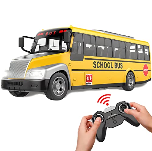 Liberty Imports RC School Bus - 2.4Ghz Remote Control Toy Bus with LED Lights, Rechargeable Electronic Vehicle for Kids