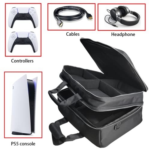 KAXIMEII PS5 Bag,Carrying Bag Compatible with Playstation 5 and PS5 Digital Edition with Adjustable Slots for Playstation Controller,Headset,Cables and other Accessories,Bag with Shoulder Strap,Black