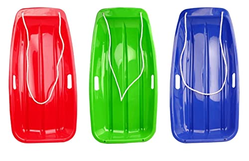 Kingmys 35x18x4.2 inches Plastic Toboggan Snow Sled for Winter Sledding (Red+Blue+Green)