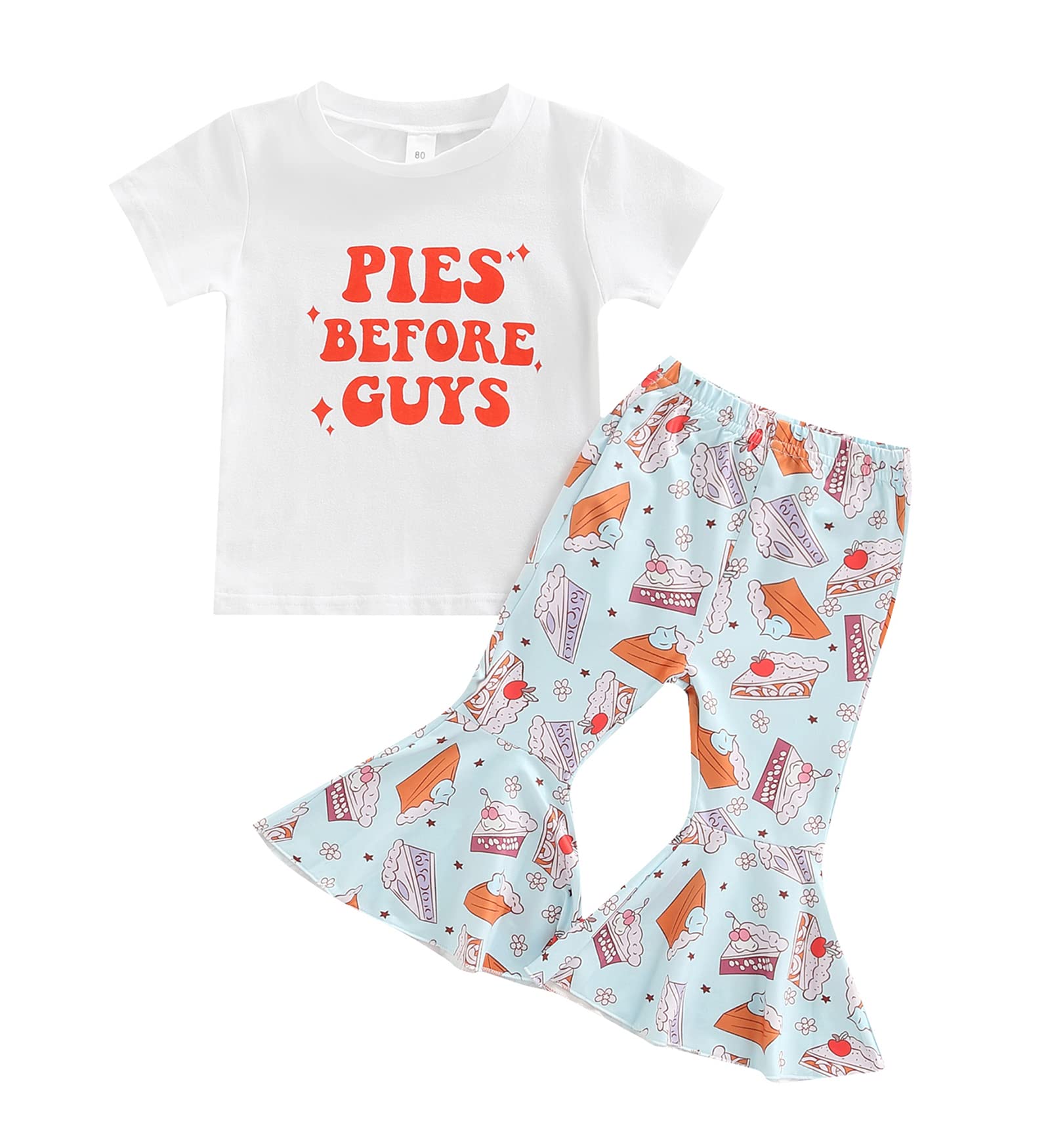 Halloween Outfits Baby Girls Long Sleeve Pumpkin Pumpkin Shirt Tops+ Bell Bottoms 2Pcs Fall Flare Pant Clothes Set (X-Pies Before Guys, 4-5 Years)