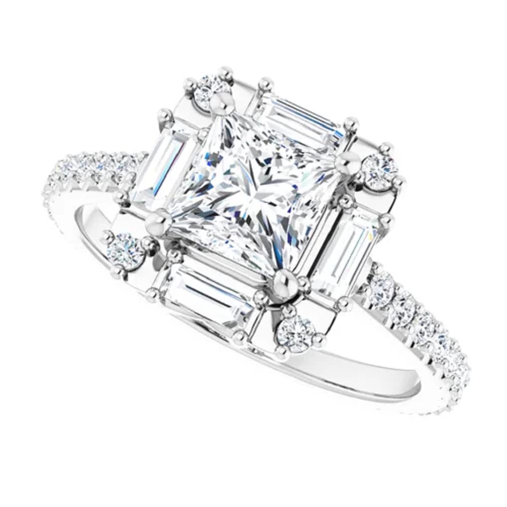 JEWELERYIUM 1 CT Princess Cut Colorless Moissanite Engagement Ring, Wedding/Bridal Ring Set, Solitaire Halo Style, Solid Sterling Silver Vintage Antique Anniversary Promise Ring Gift for Her (5.5)