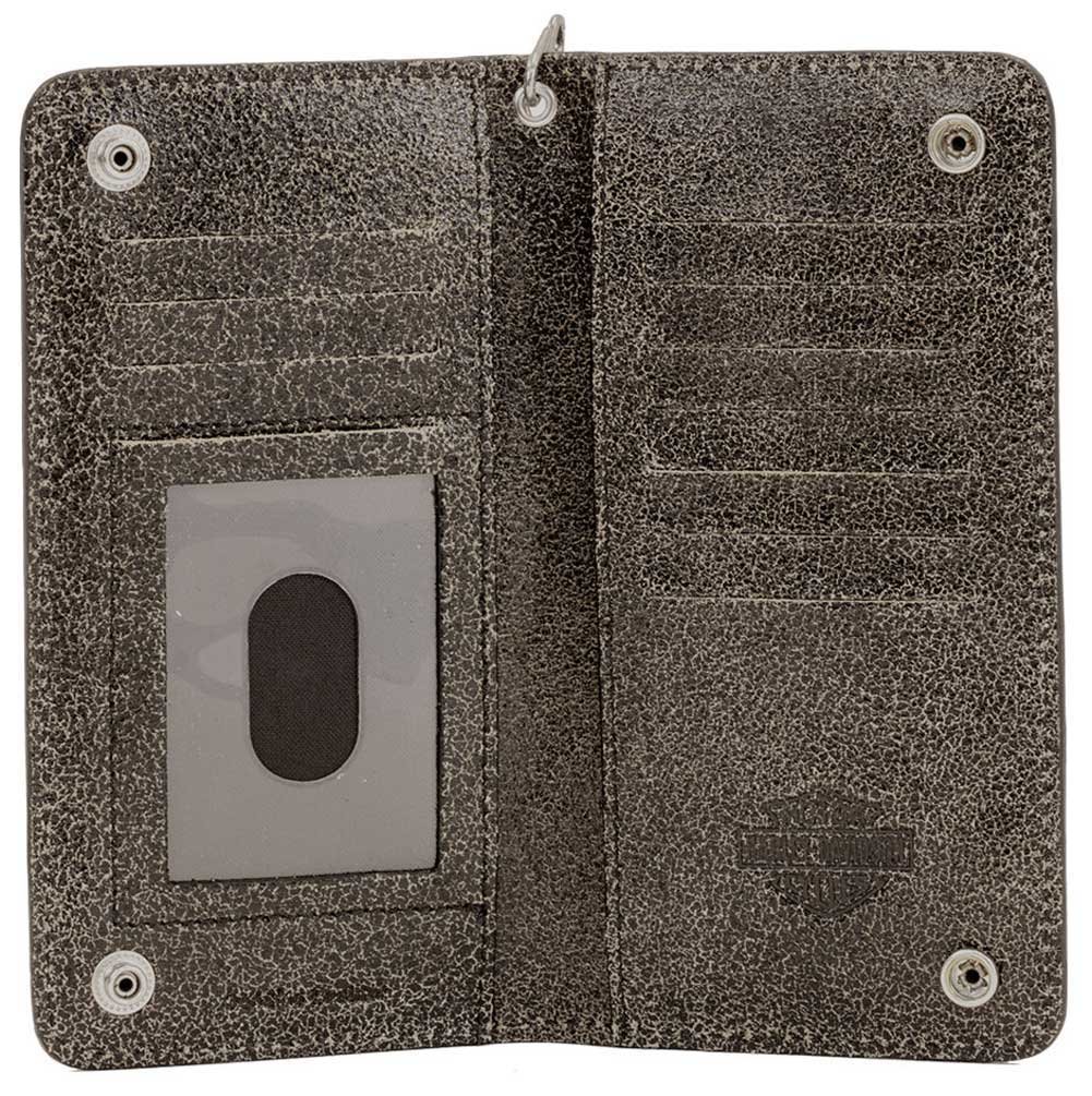 Harley-Davidson Men's Burnished Bi-Fold Skull Biker Chain Wallet BM2616L-TanBlk