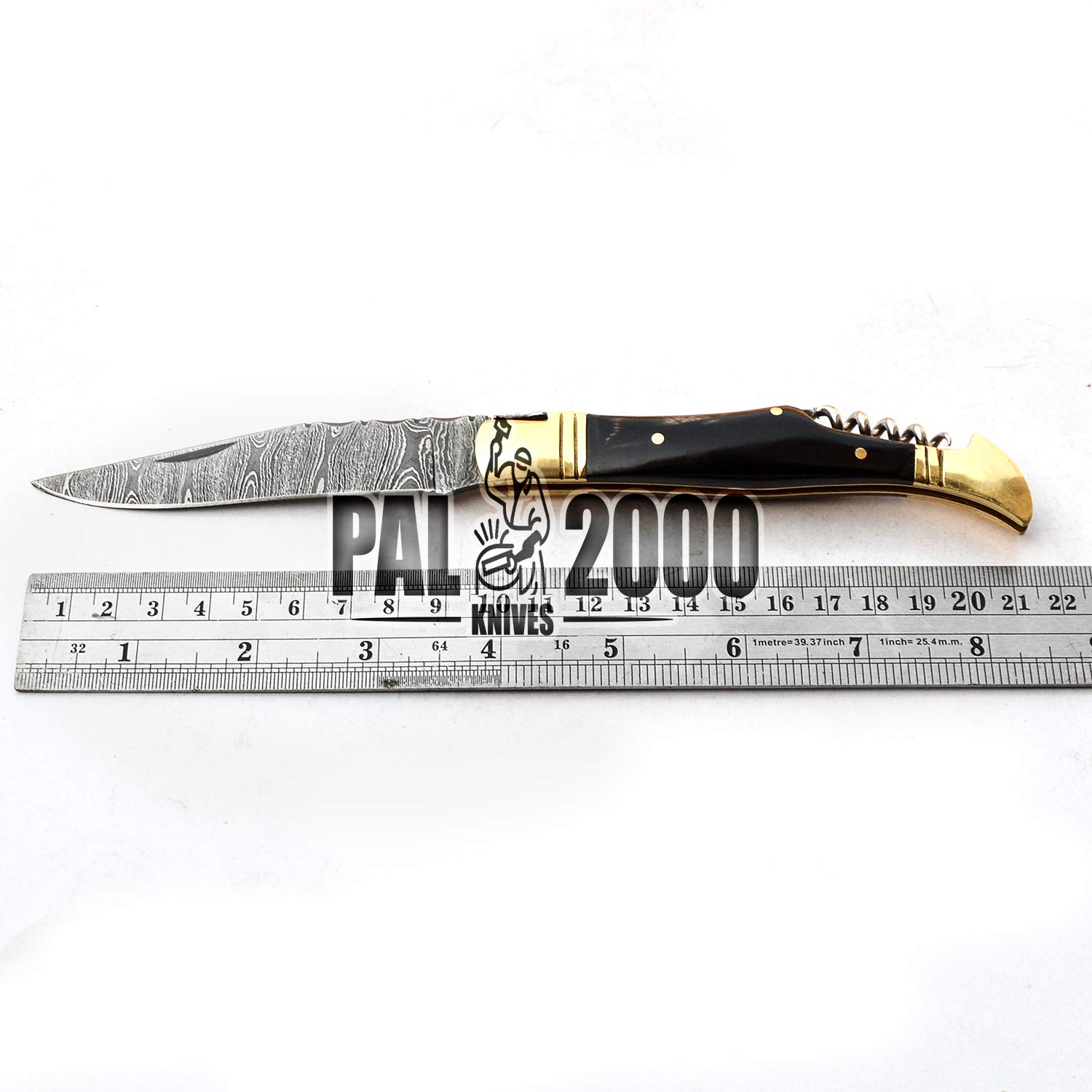 Handmade Damascus Steel Folding Pocket - Knife With Leather Sheath - Hunting - Camping - Fishing - Outdoors (9800)