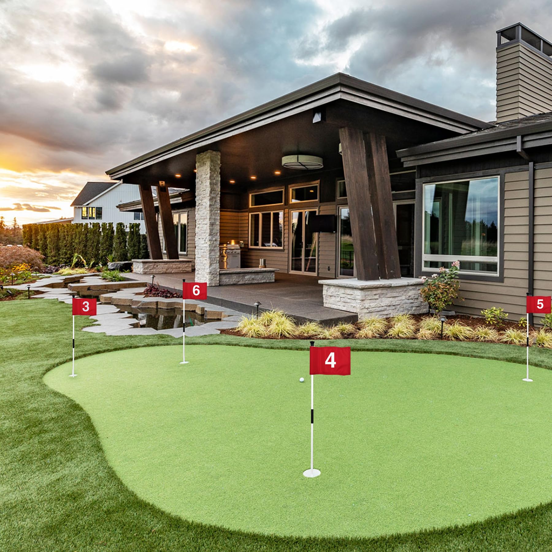 KINGTOP Miniature Golf Flagstick, Practice Putting Green Flags for Yard, Golf Pin Flag Hole Cup Set, Portable 2-Section Design, 3ft White Flagpole, Indoor | Outdoor, Red Flag Numbered #5, 1-Pack