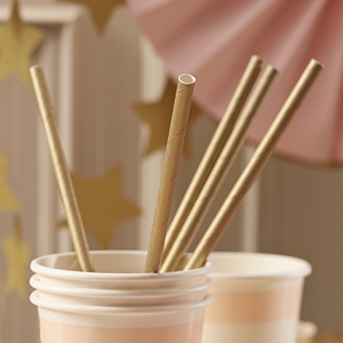 Ginger Ray Pastel Perfection Metallic Party Paper Straws, Gold (PP-651)
