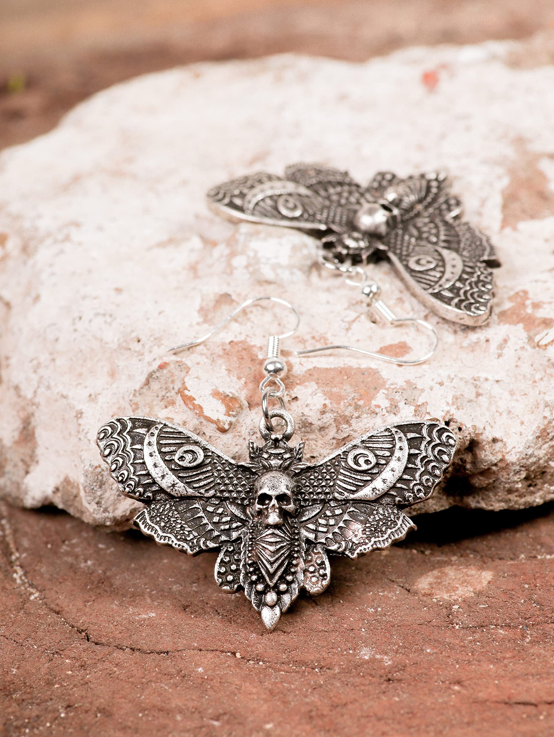 HAQUIL Deathhead Hawkmoth Skull Dangle Drop Earrings for Women, Zinc, Skull Jewelry Gift