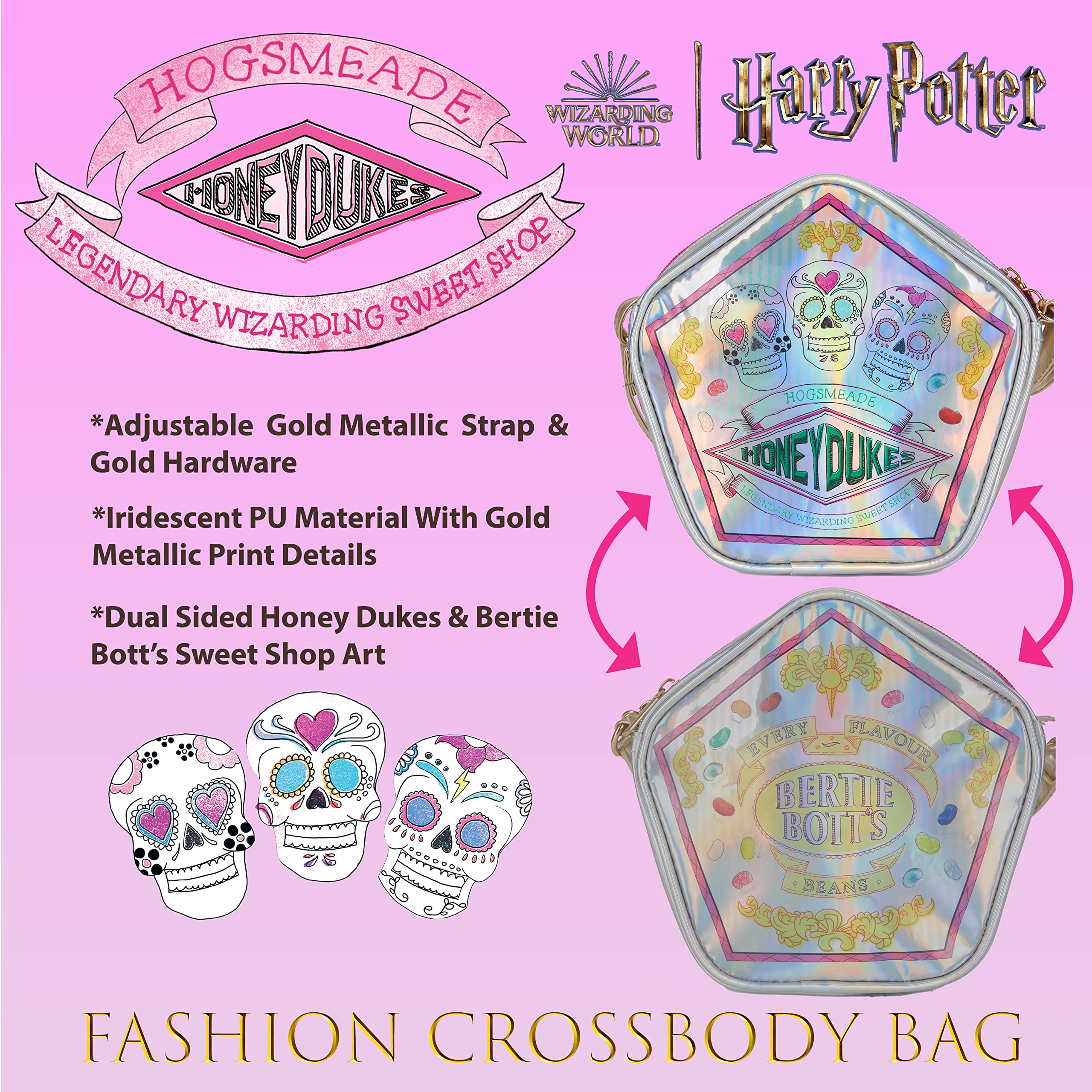 Harry Potter Wizarding World, Hogwarts Honeydukes Crossbody Purse for Girls, Adjustable Strap, Iridescent & Metallic Material