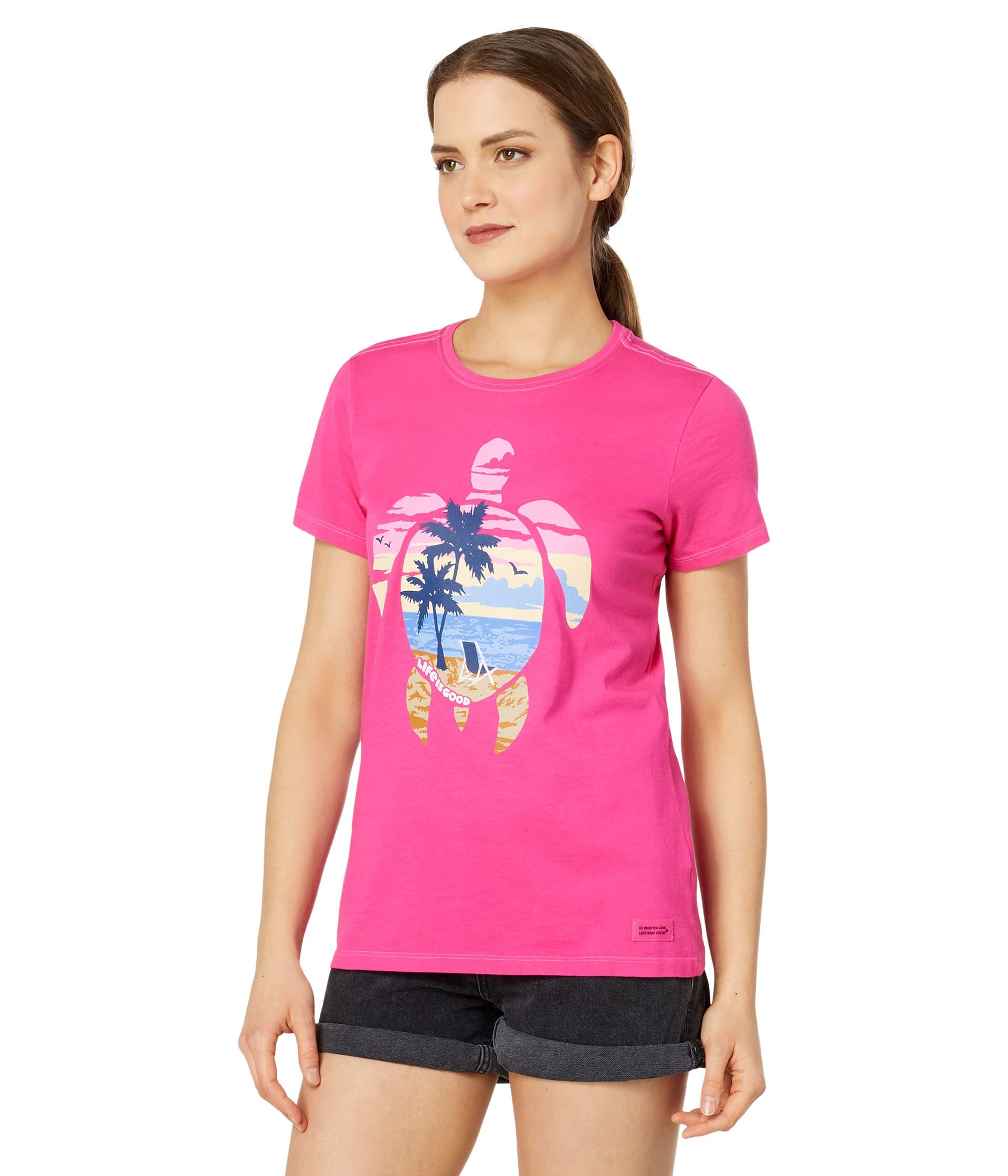 Life is Good. Women's Scenic Turtle SS Crusher Tee, Raspberry Pink, Large