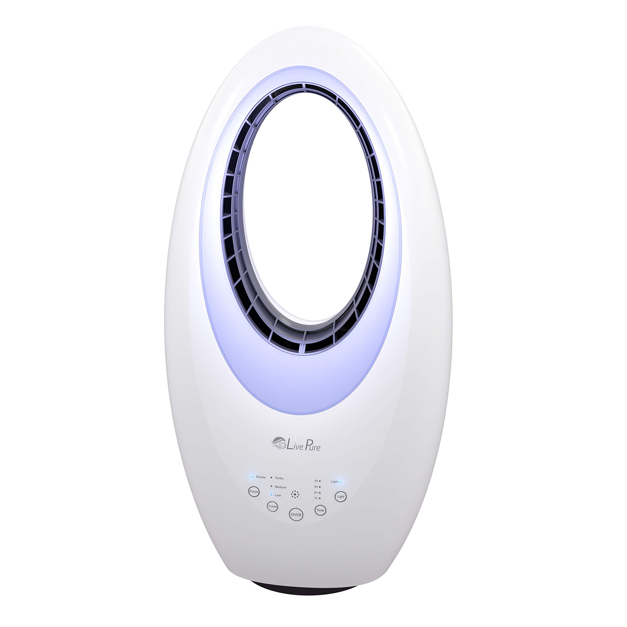 LivePure LP1500 Bladeless Oscillating Whole Room Fan. 3-Speed Adjustment, Touch Control, Quiet Cooling Fan. Stand Up Personal Fan for Bedroom, Office, Kitchen. Portable with 45-Degree Rotation. White