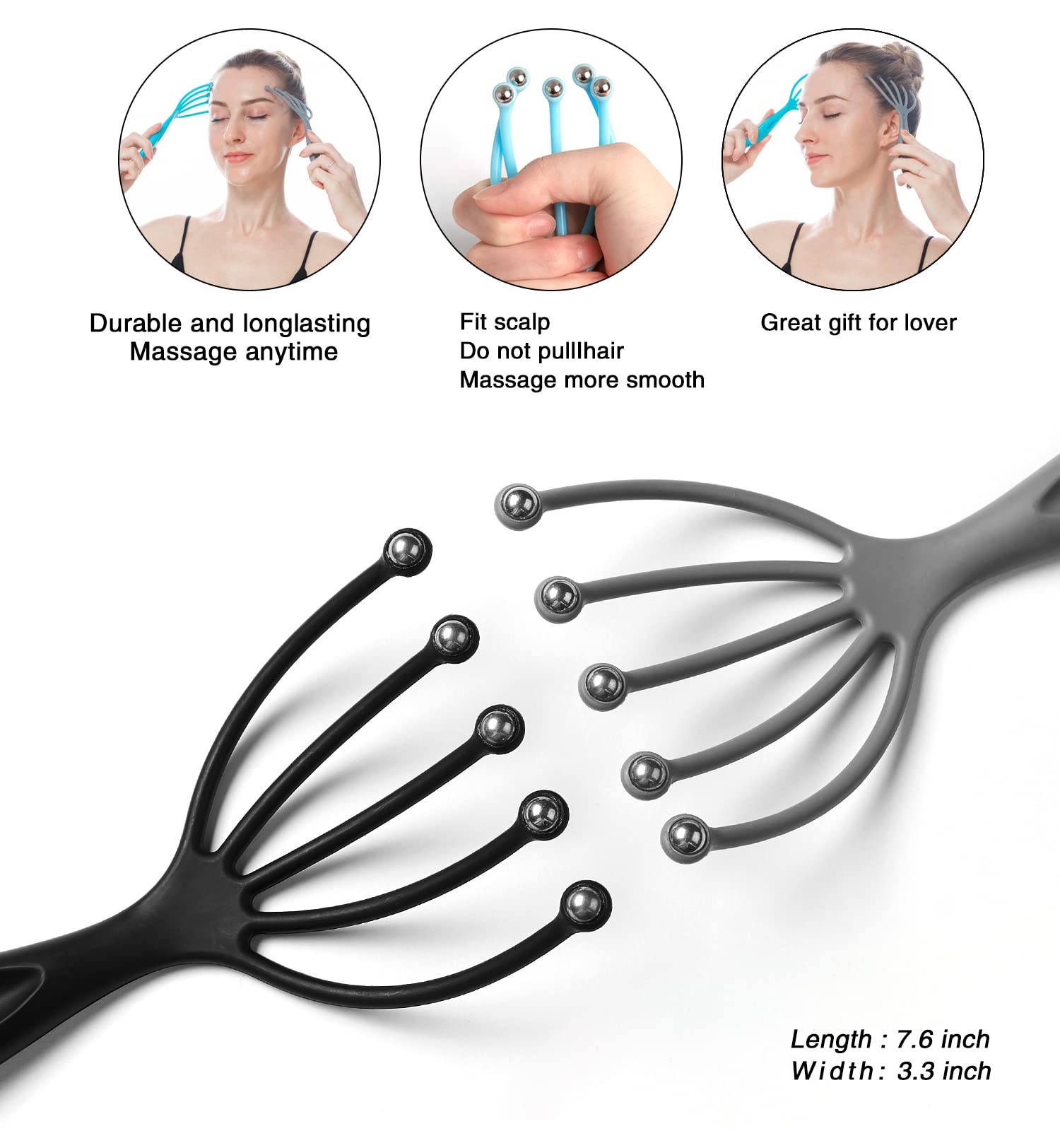 Lyanxinlei Head Massager,Protable Handheld SPA Scalp Massage Tool for Deep Relaxation & Stress Reduction Wet and Dry in The Office Home SPA (2-Pack)