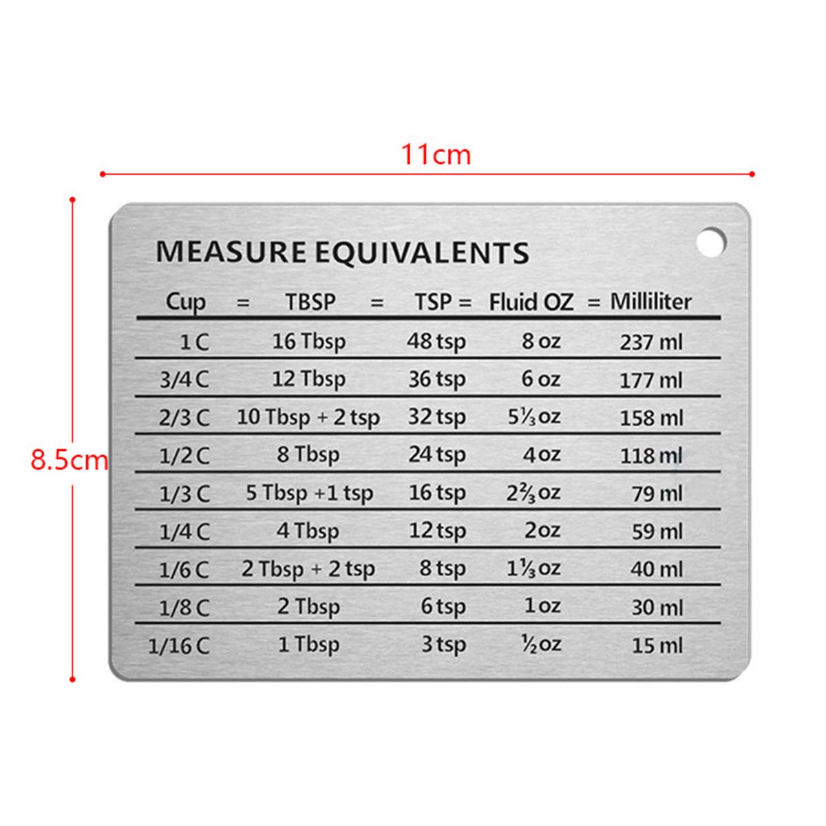 Magnetic Kitchen Conversion Chart Endurance Stainless Steel Refrigerator Magnet Magnetic Kitchen Measurement Conversion Chart for Cups Tablespoons Teaspoons Fluid Oz Milliliters