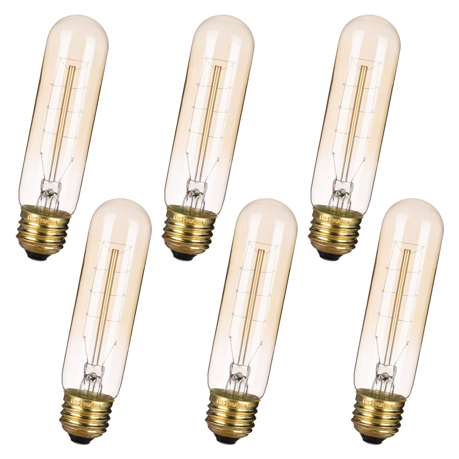 haraqi 6 Pack 60 Watt Medium E26 E27 Base 120 Volt T10 Tubular Clear Incandescent Light Bulb for Home and Commercial Decoration