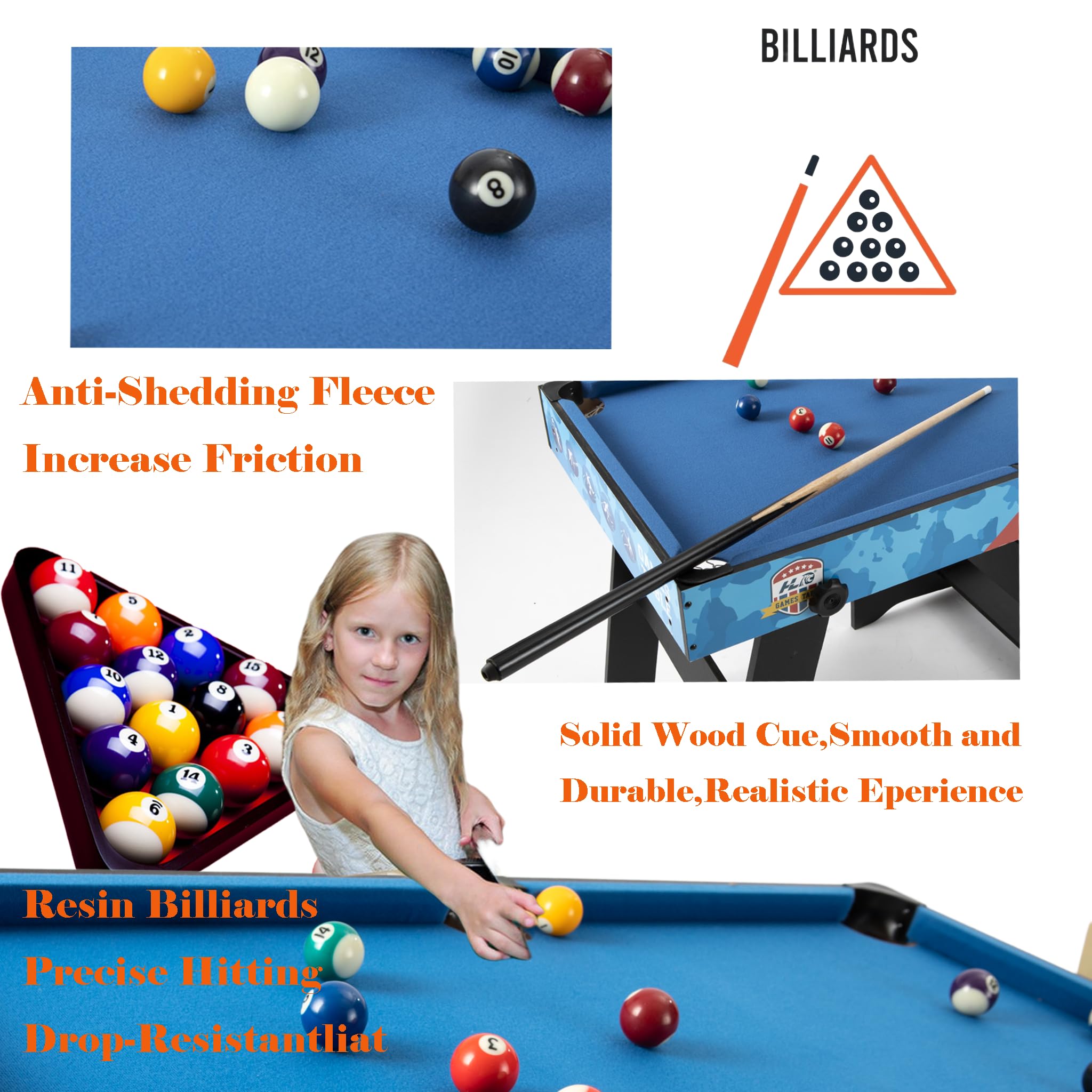 HLC 4FT Multi Function Combo Game Table with Pool Billiard Slide Hockey Foosball Basketball and Table Tennis