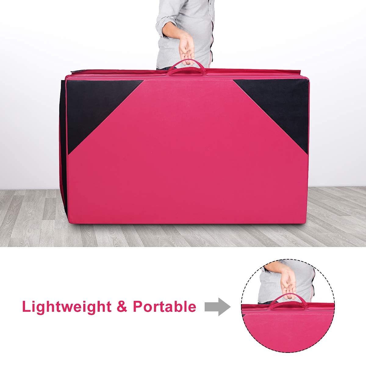 Giantex 4'x10'x2" Gymnastics Mat Thick Folding Panel For Gym Fitness with Hook & Loop Fasteners (Pink/Black)