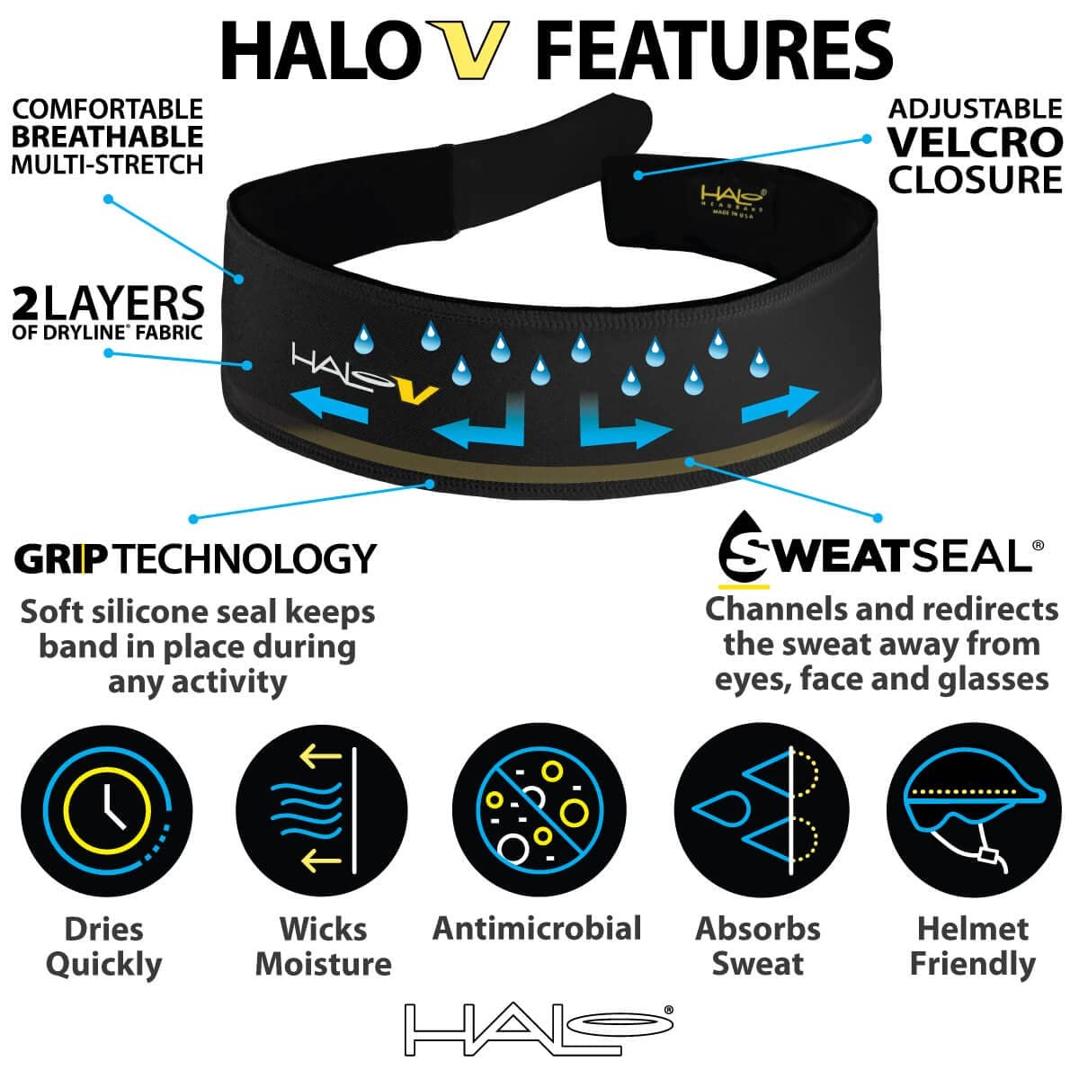 Halo Headband unisex adult Halo Headband velcro, BLACK, 1 SIZE US