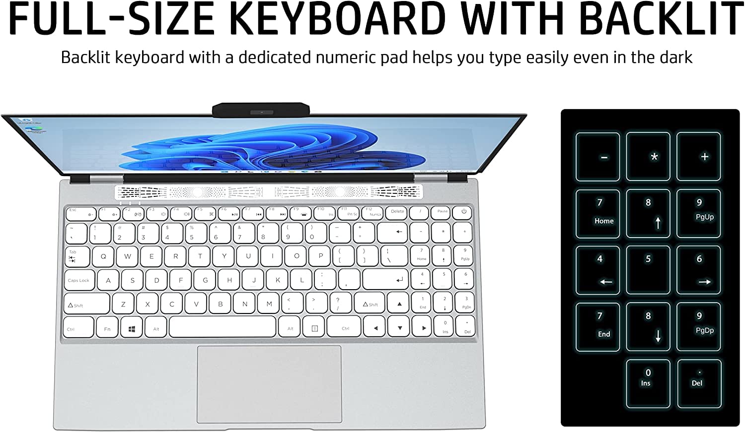 Lapbook 15.6" S15 Full HD Windows 11 Pro Laptop - 12GB RAM, 256GB Storage, Quad Core J4125 CPU, Fingerprint Reader, Backlit Keyboard, Thin Bezel, Num-Pad, Detachable Webcam, Dual-Band WiFi